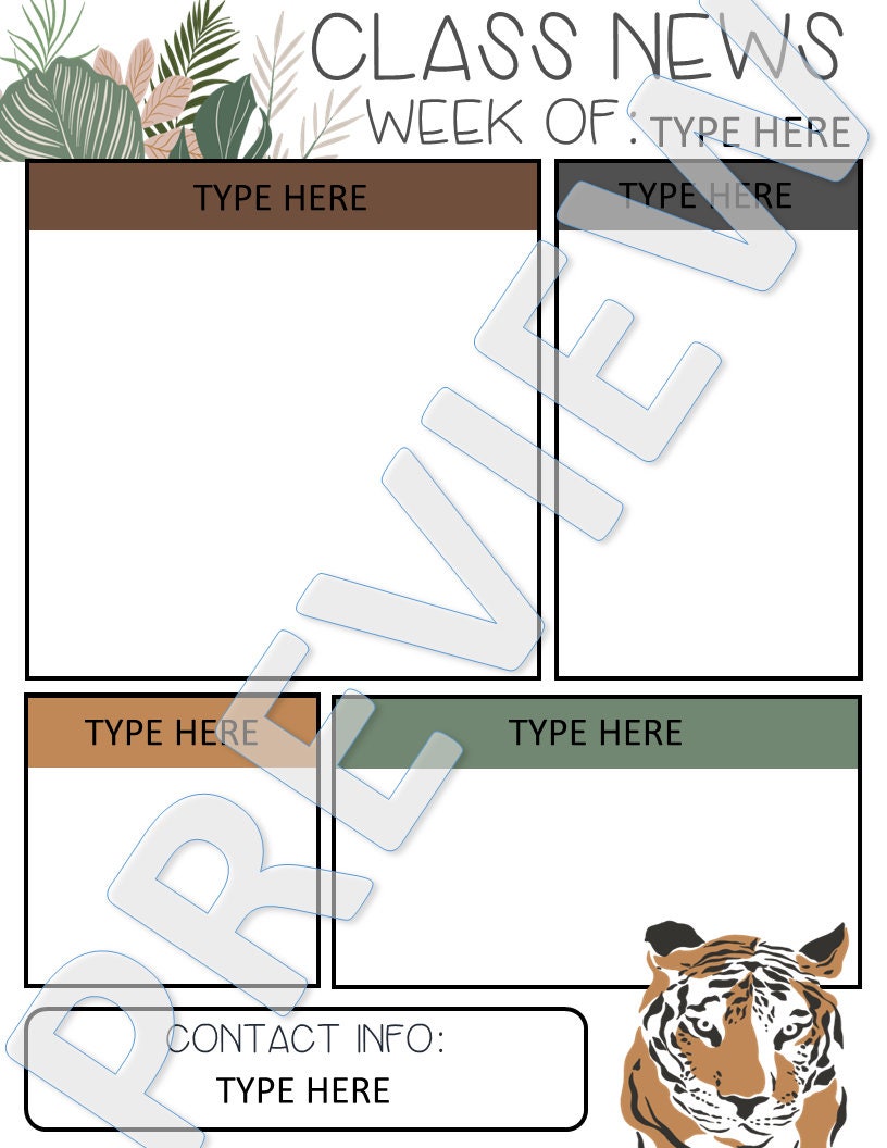 Boho Jungle Class Newsletter Templates: Editable Powerpoint & Google ...