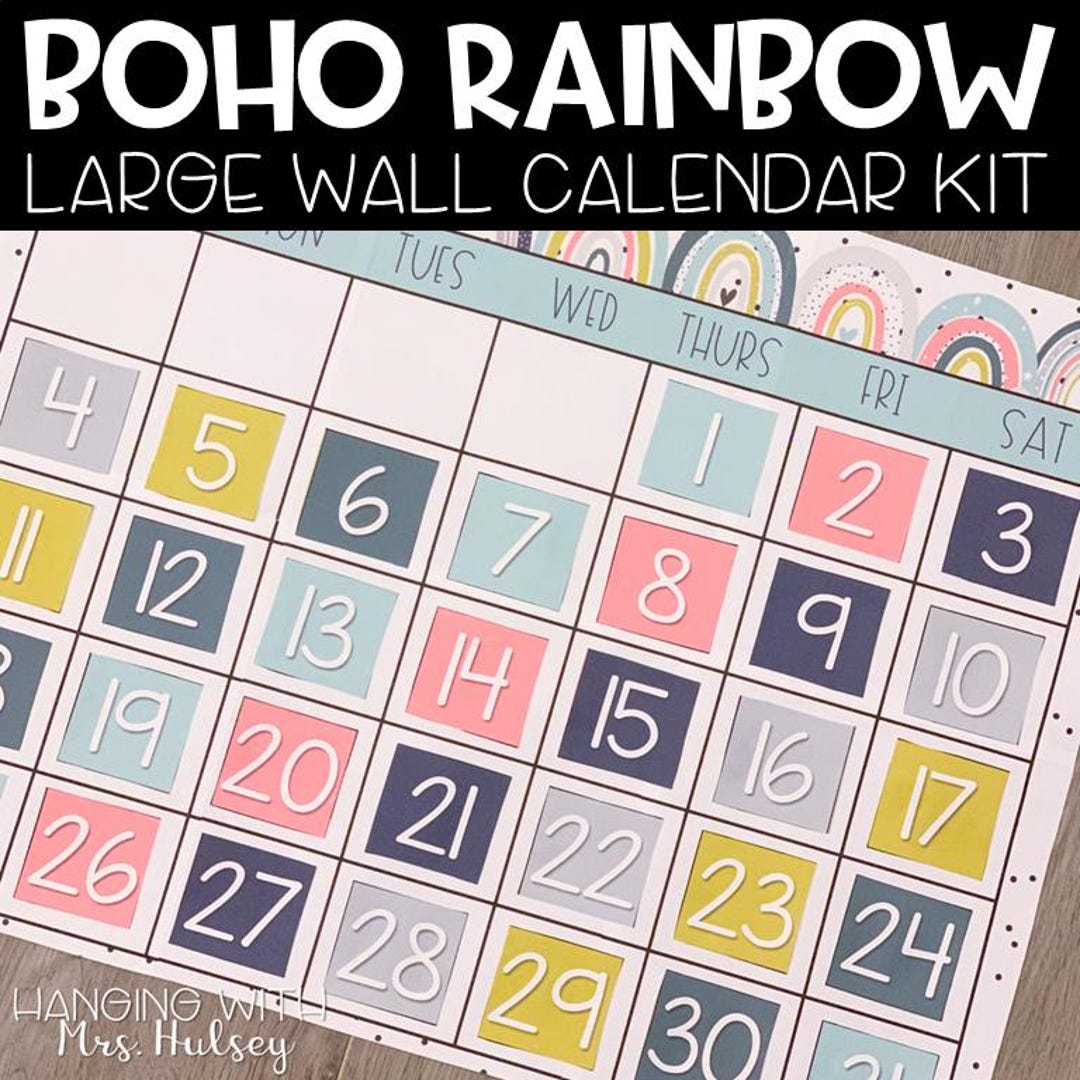 Boho Rainbow Large Wall Calendar - Class Calendar - Boho Classroom ...
