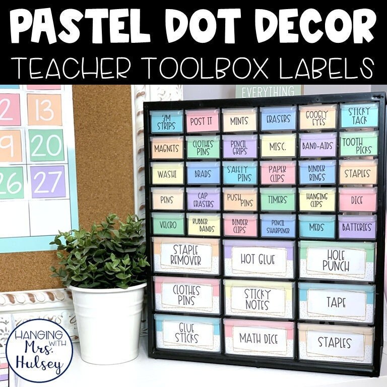 Pastel Dot Teacher Toolbox Labels: Classroom Decor - Etsy