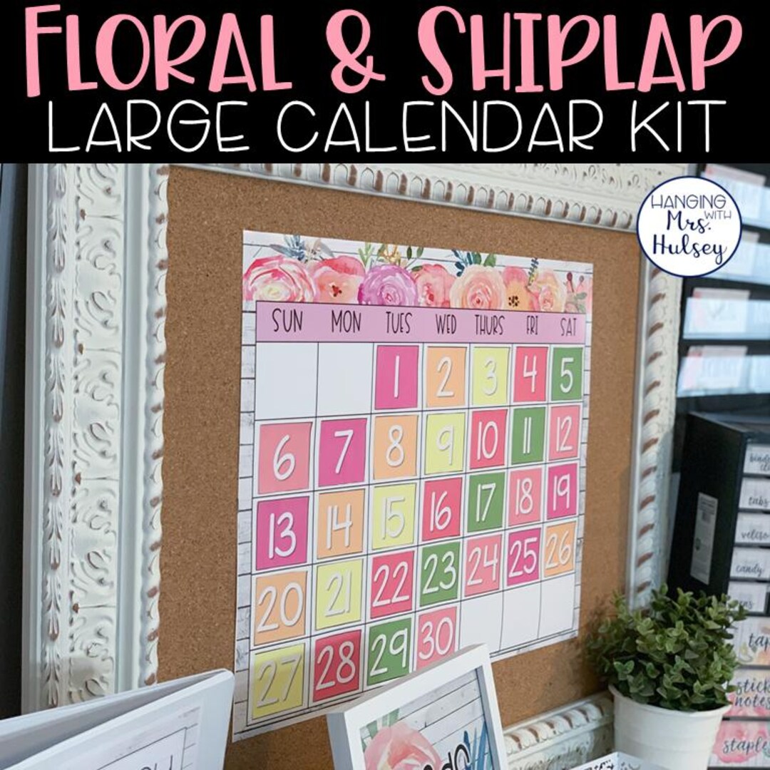 Floral Farmhouse Classroom Calendar: Large Printable Decor (editable ...
