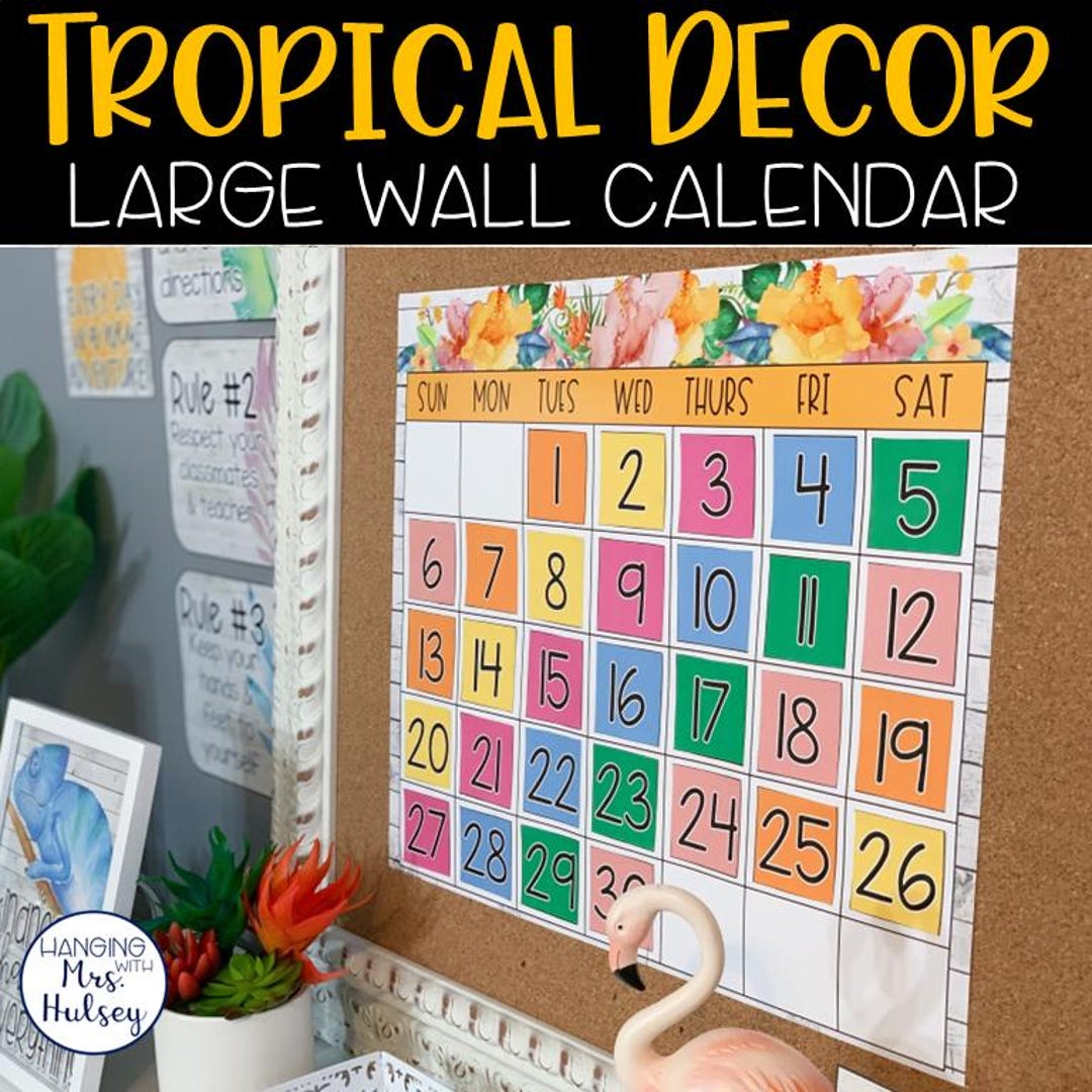 Tropical Classroom Calendar: Large Wall Decor (editable, Powerpoint) - Etsy