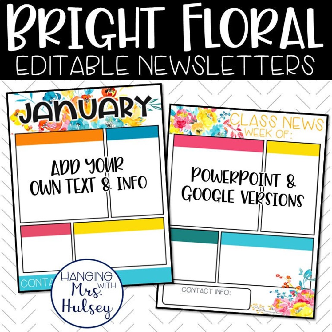 Bright Floral Class Newsletter Templates - Etsy