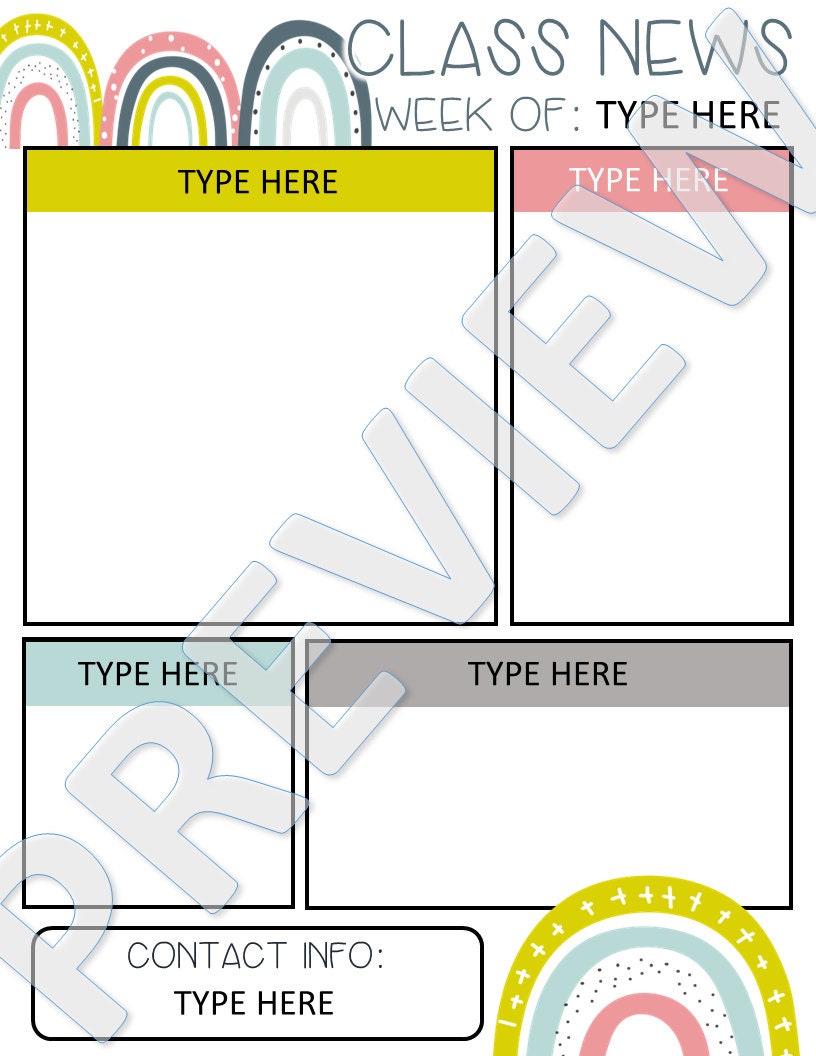 Boho Rainbow Class Newsletter Templates - Etsy