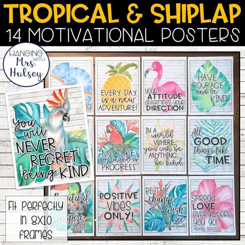 Tropical Motivational Posters: Shiplap Classroom Decor (digital ...