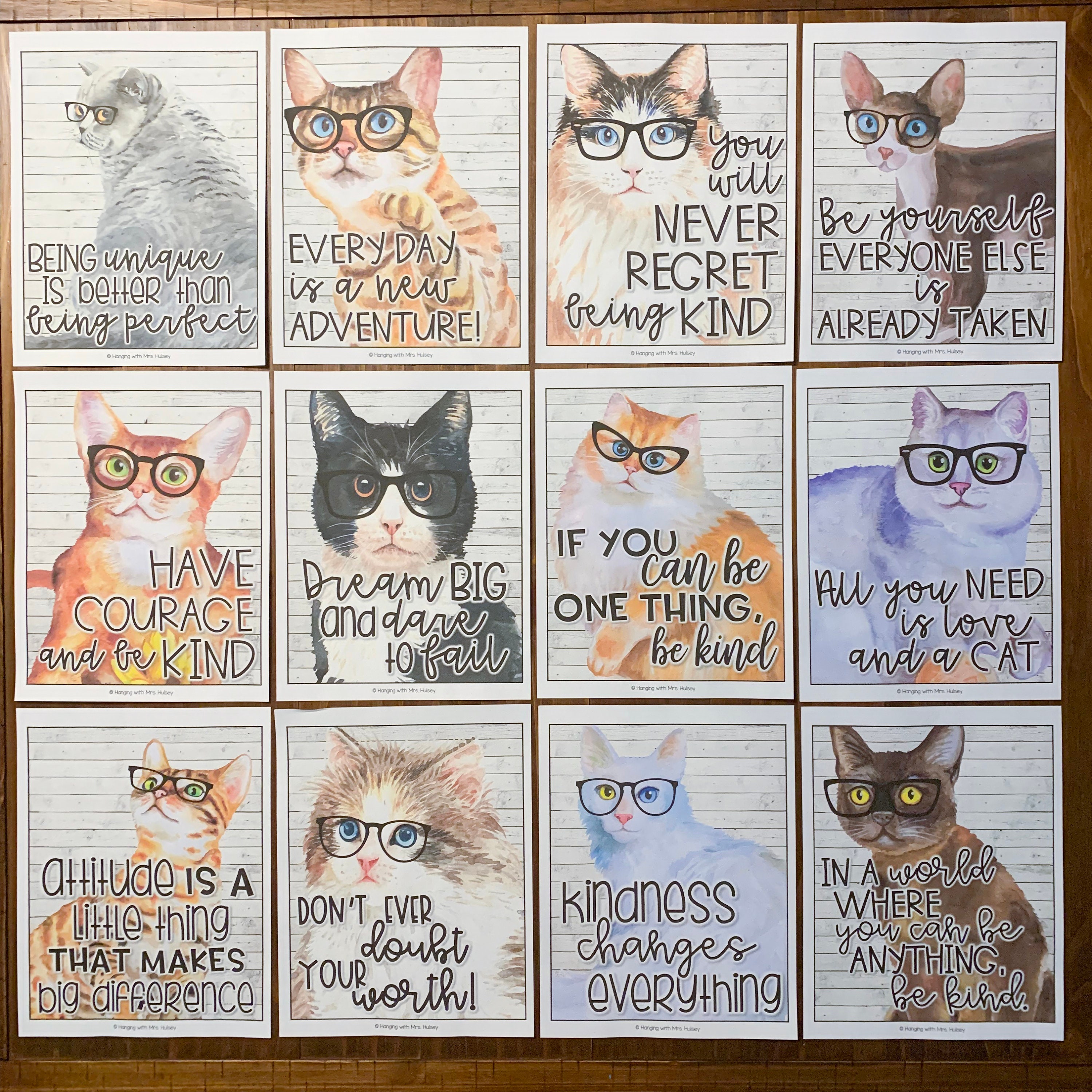 Hipster Cats Motivational Posters: Shiplap & Watercolor Classroom Decor ...