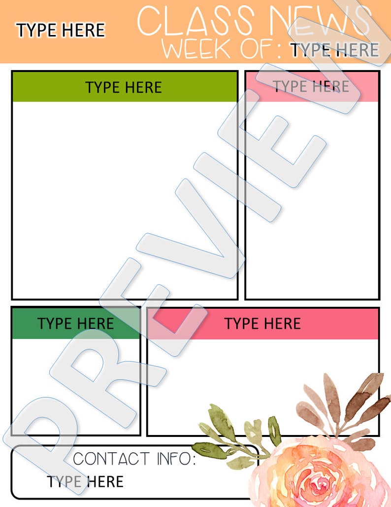 Floral Class Newsletter Templates - Etsy