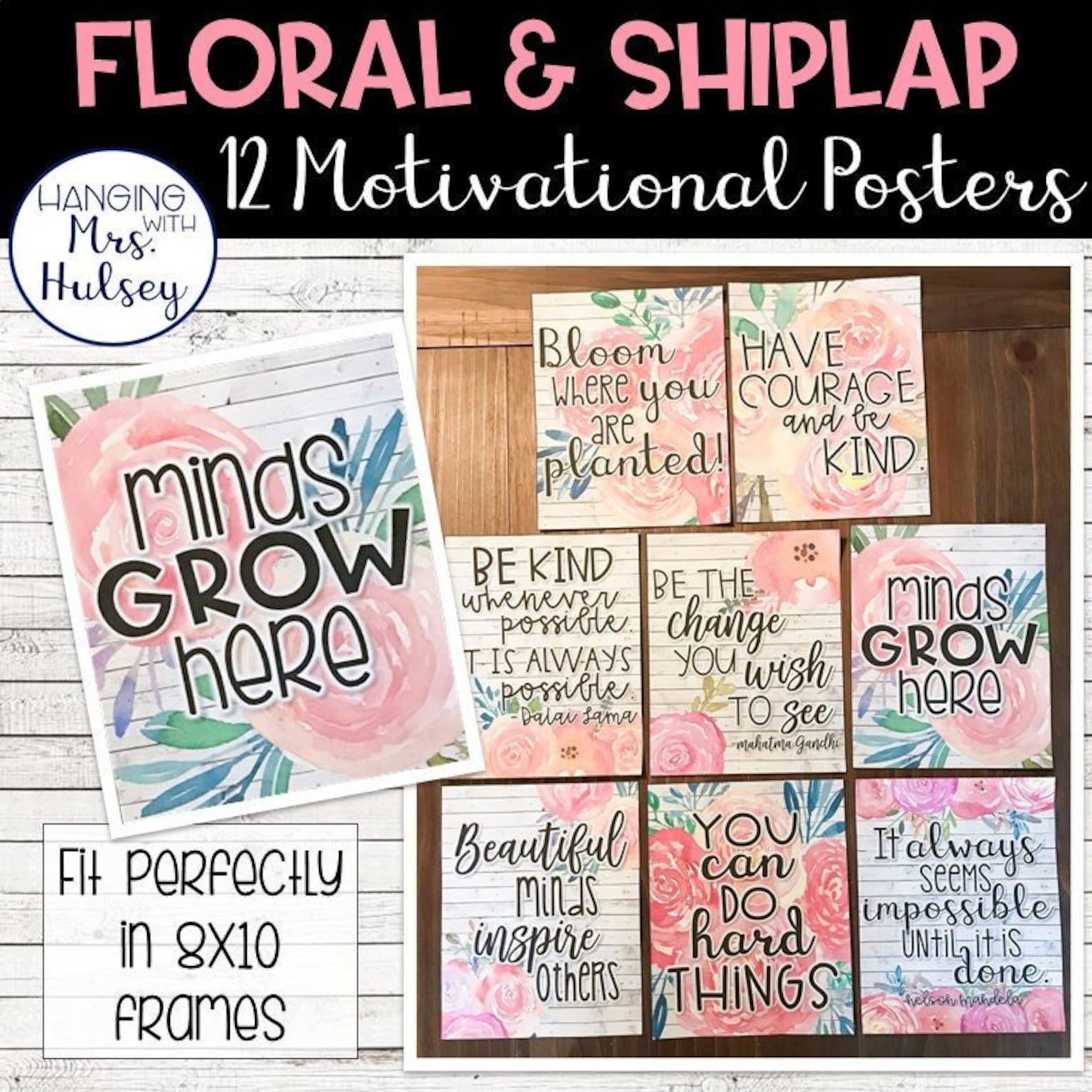 Floral Motivational Posters: Farmhouse Classroom Decor (digital ...