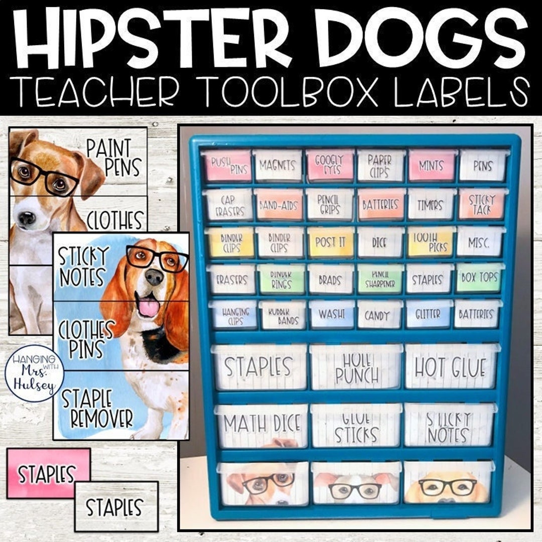 Hipster Dogs Teacher Toolbox Labels - Dog Class Decor - Dog Decor - Dog ...