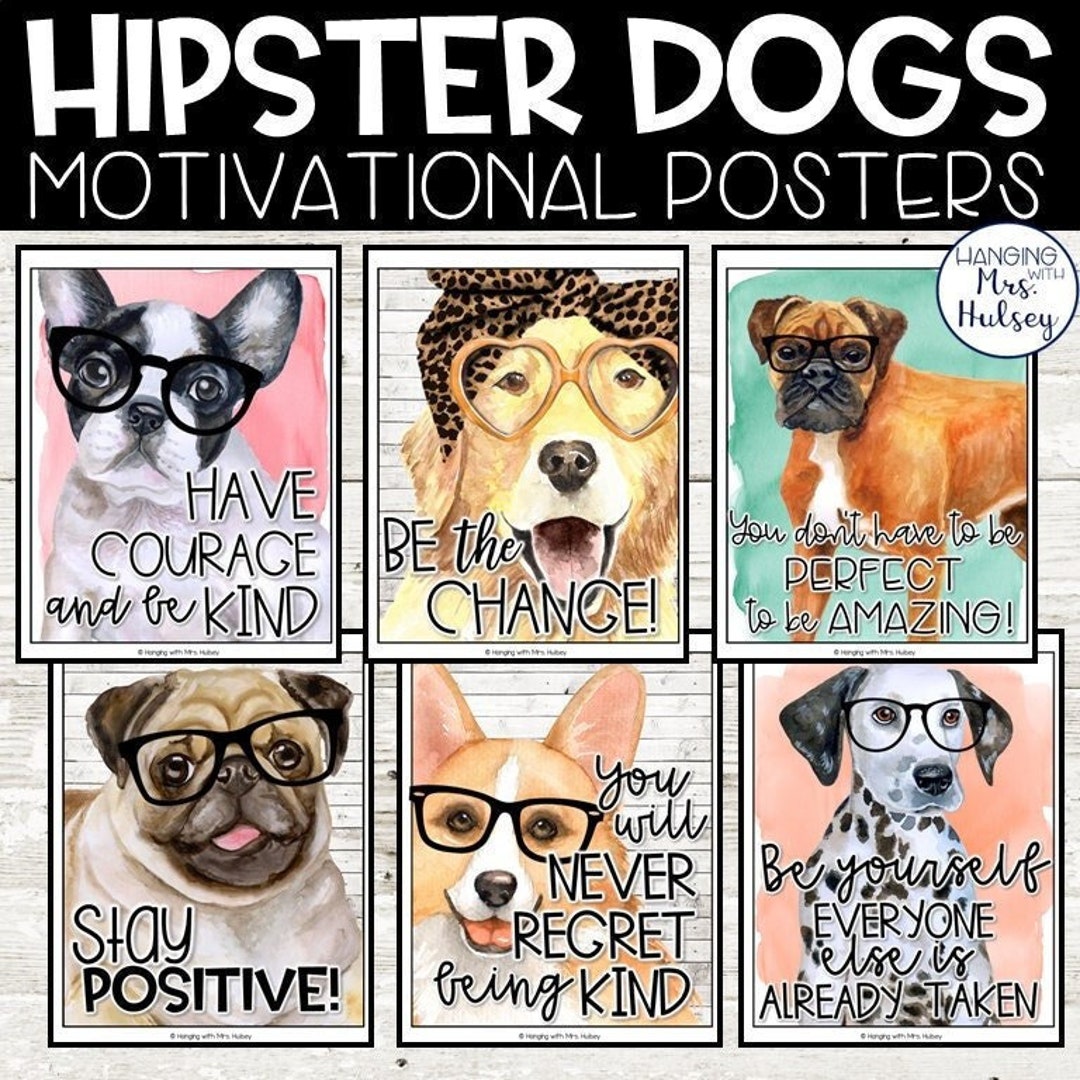 Hipster Dogs Motivational Posters: Watercolor Classroom Decor (digital ...