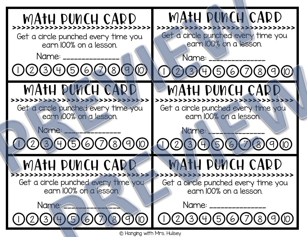 Editable Classroom Reward Punch Cards: Math, Reading, Behavior (digital ...