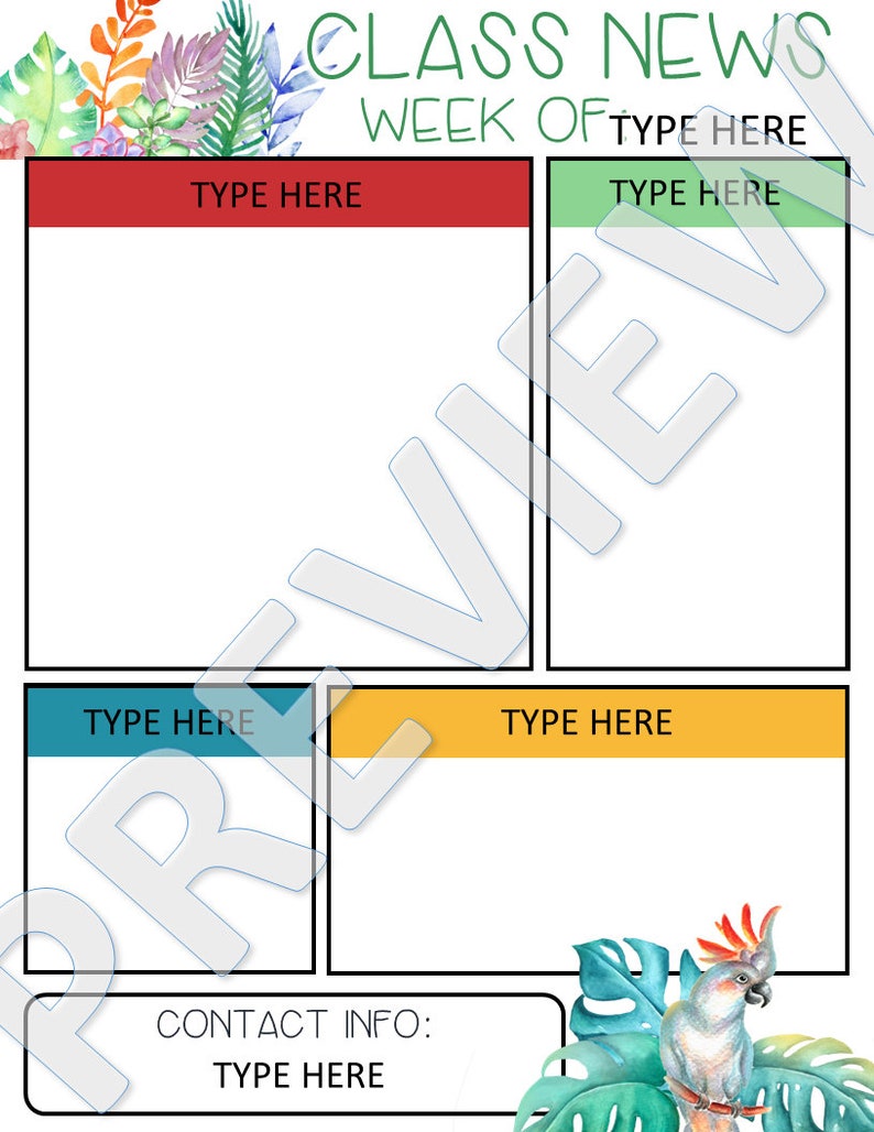 Tropical Class Newsletter Templates - Etsy