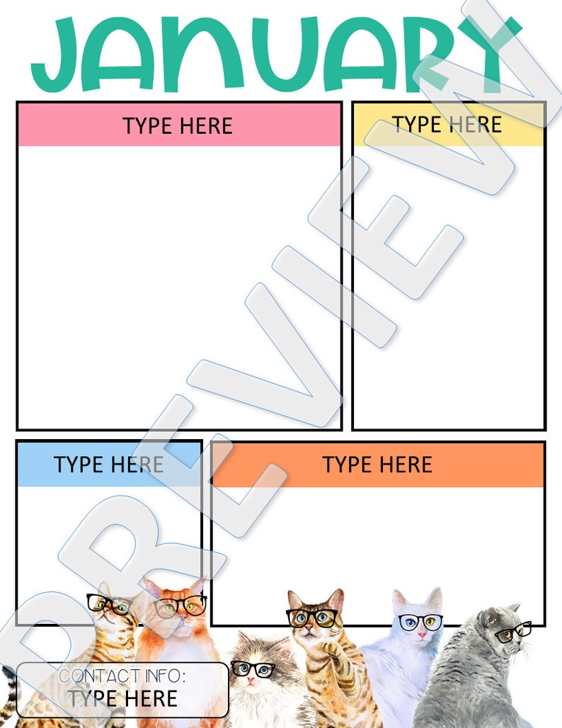 Hipster Cat Class Newsletter Templates - Etsy