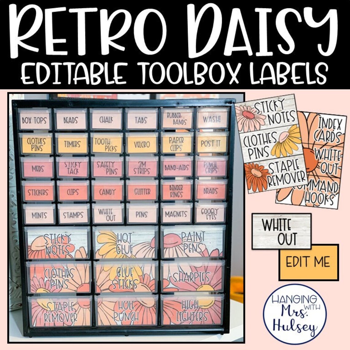 Retro Daisy Teacher Toolbox Labels - Etsy