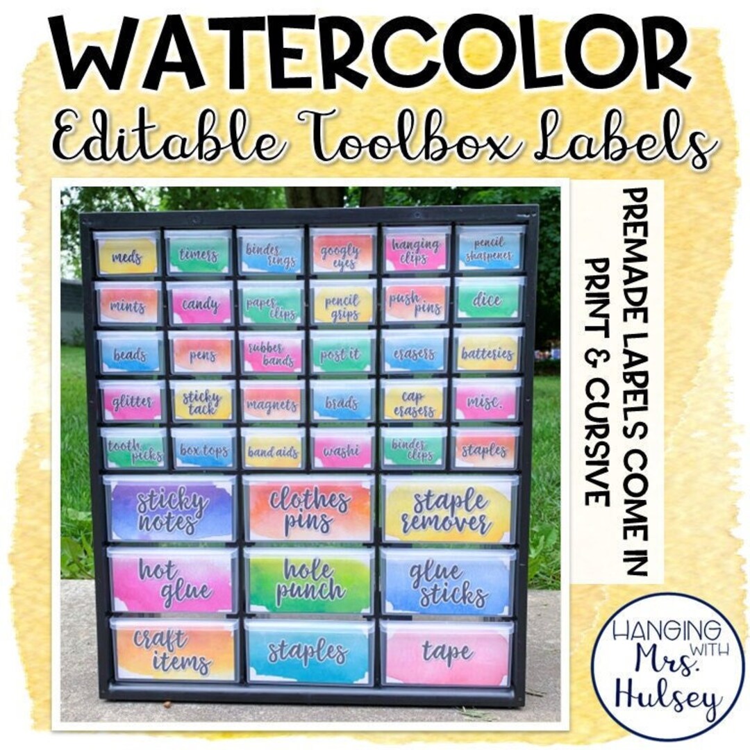 Watercolor Teacher Toolbox Labels - Watercolor Class Decor - Watercolor ...