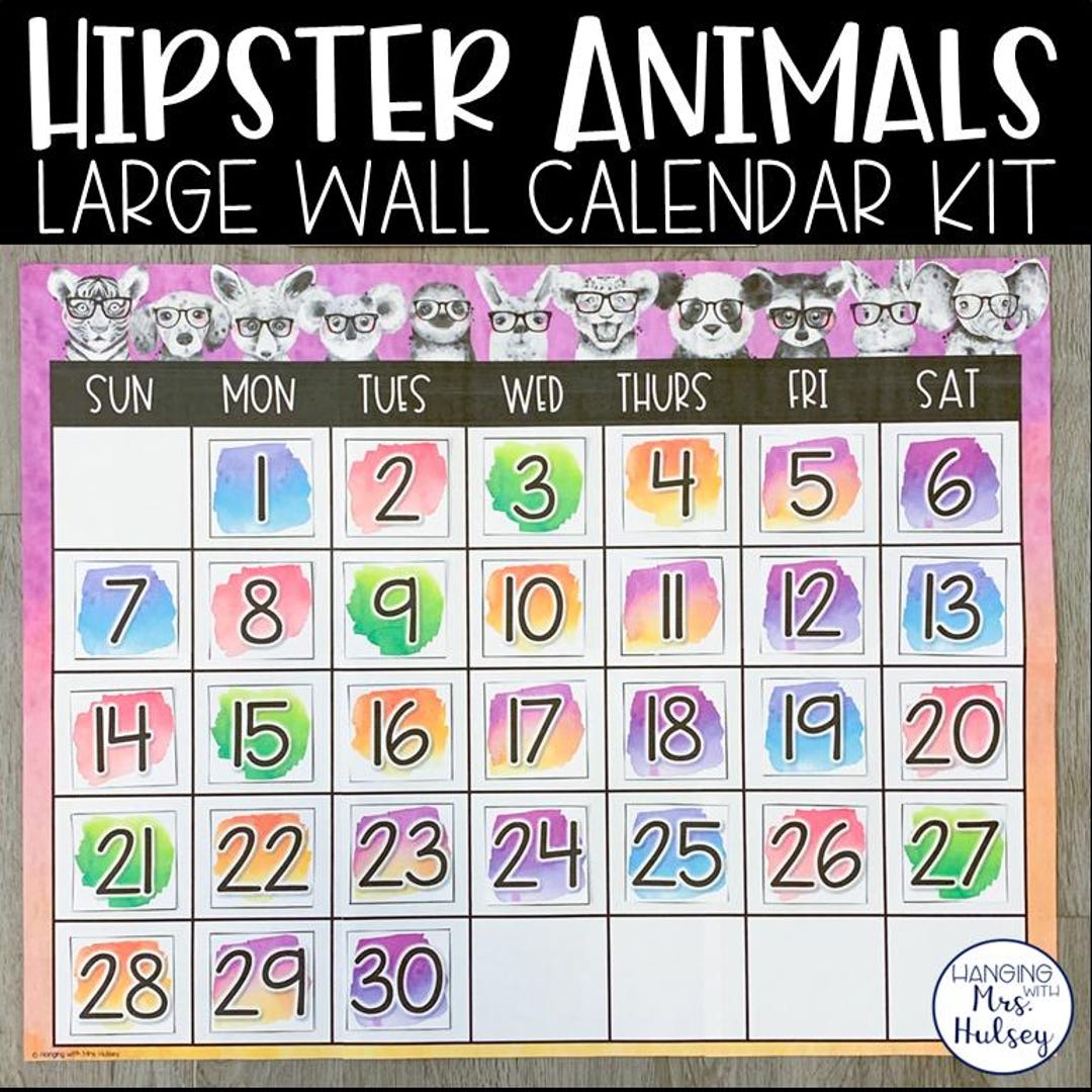 Hipster Animal Classroom Calendar: Large Wall Decor (digital Download ...