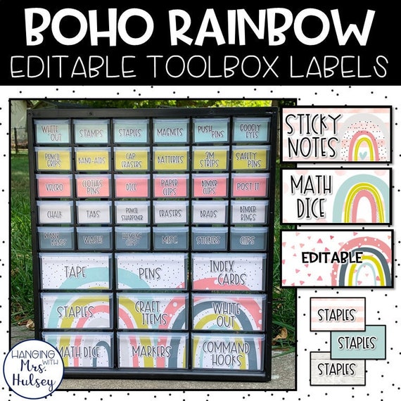 Boho Rainbow Teacher Toolbox Labels - Etsy