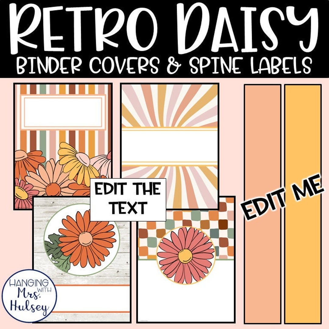 Retro Daisy Binder Covers and Spine Labels - Etsy