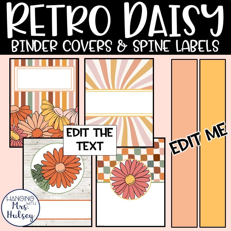 Retro Daisy Binder Covers and Spine Labels - Etsy