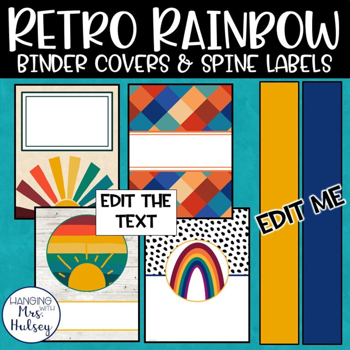 Retro Rainbow Binder Covers and Spine Labels - Etsy