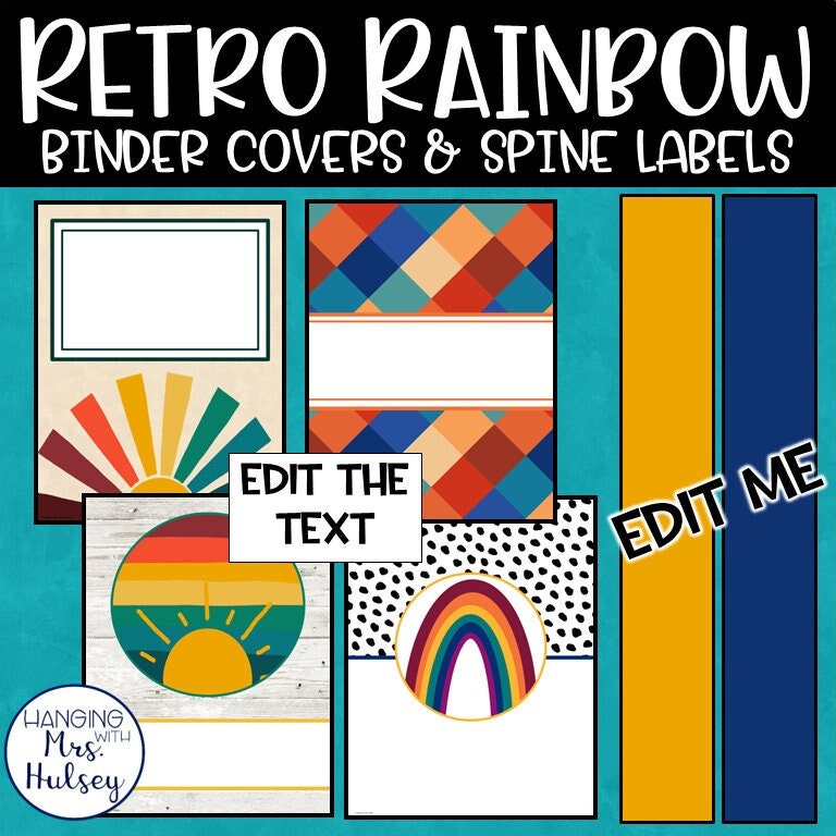 Retro Rainbow Binder Covers and Spine Labels - Etsy