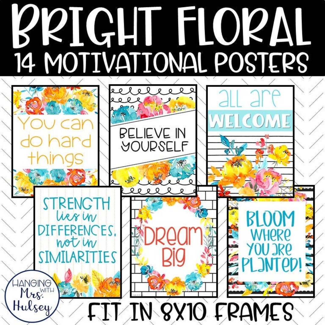 Bright Floral Motivational Posters - Floral Classroom Decor - Floral ...