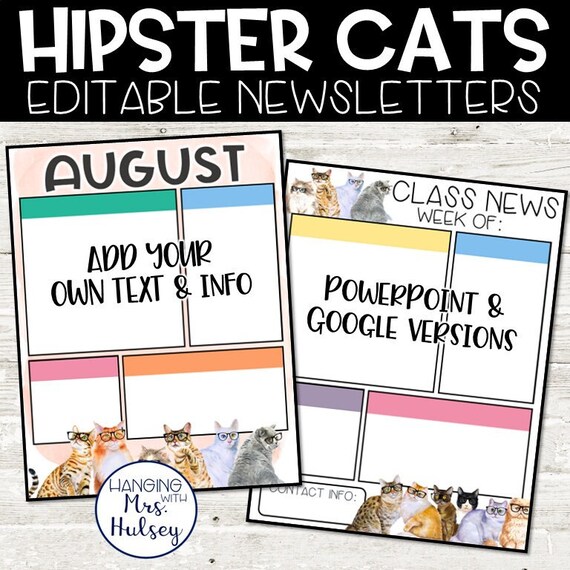 Hipster Cat Class Newsletter Templates - Etsy