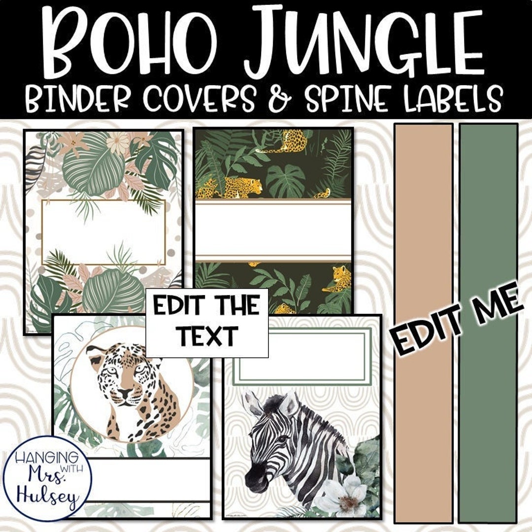Boho Jungle Binder Covers and Spine Labels - Jungle Decor - Jungle ...