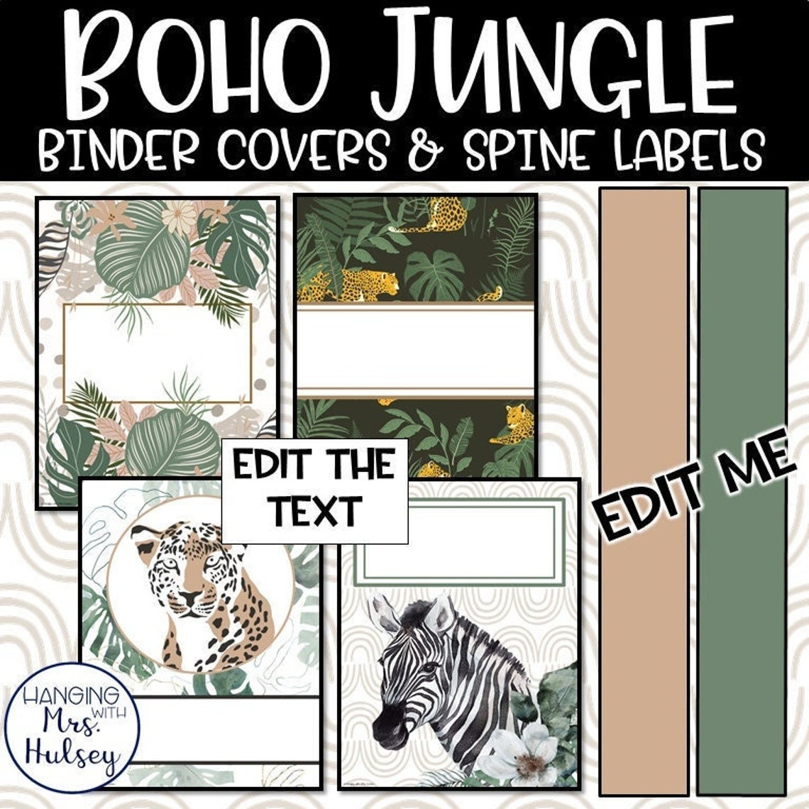 Boho Jungle Binder Covers and Spine Labels: Editable Classroom Decor - Etsy