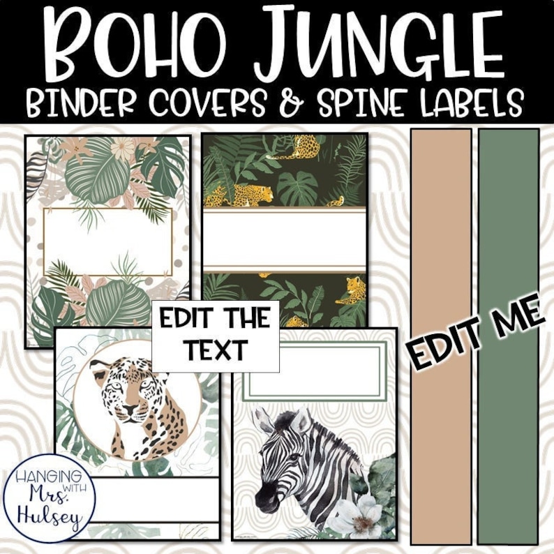 Boho Jungle Binder Covers and Spine Labels: Editable Classroom Decor - Etsy
