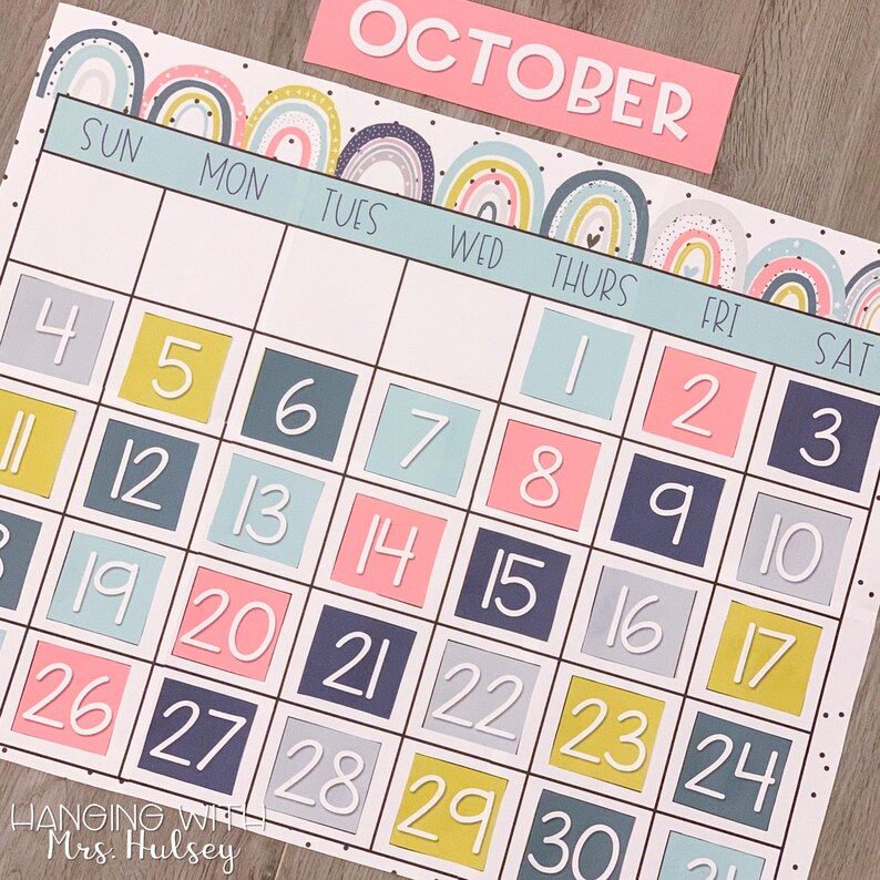 Boho Rainbow Classroom Calendar: Large Wall Decor (digital Download) - Etsy