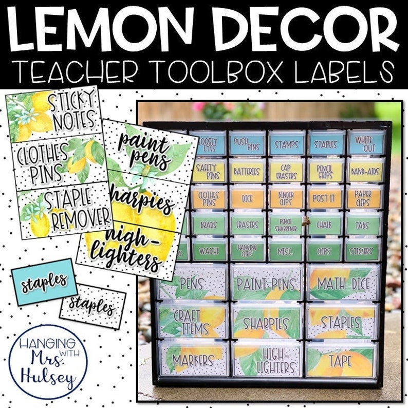 Lemon Teacher Toolbox Labels: Classroom Decor (editable, Powerpoint) - Etsy