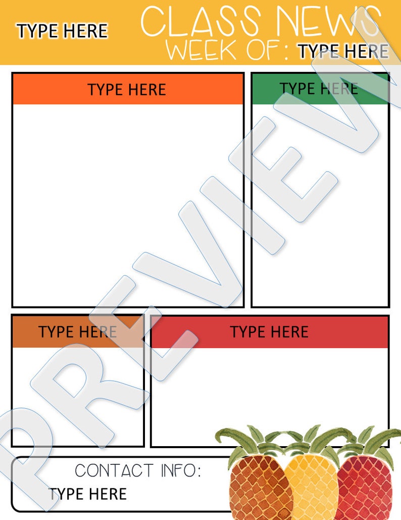 Tropical Class Newsletter Templates - Etsy