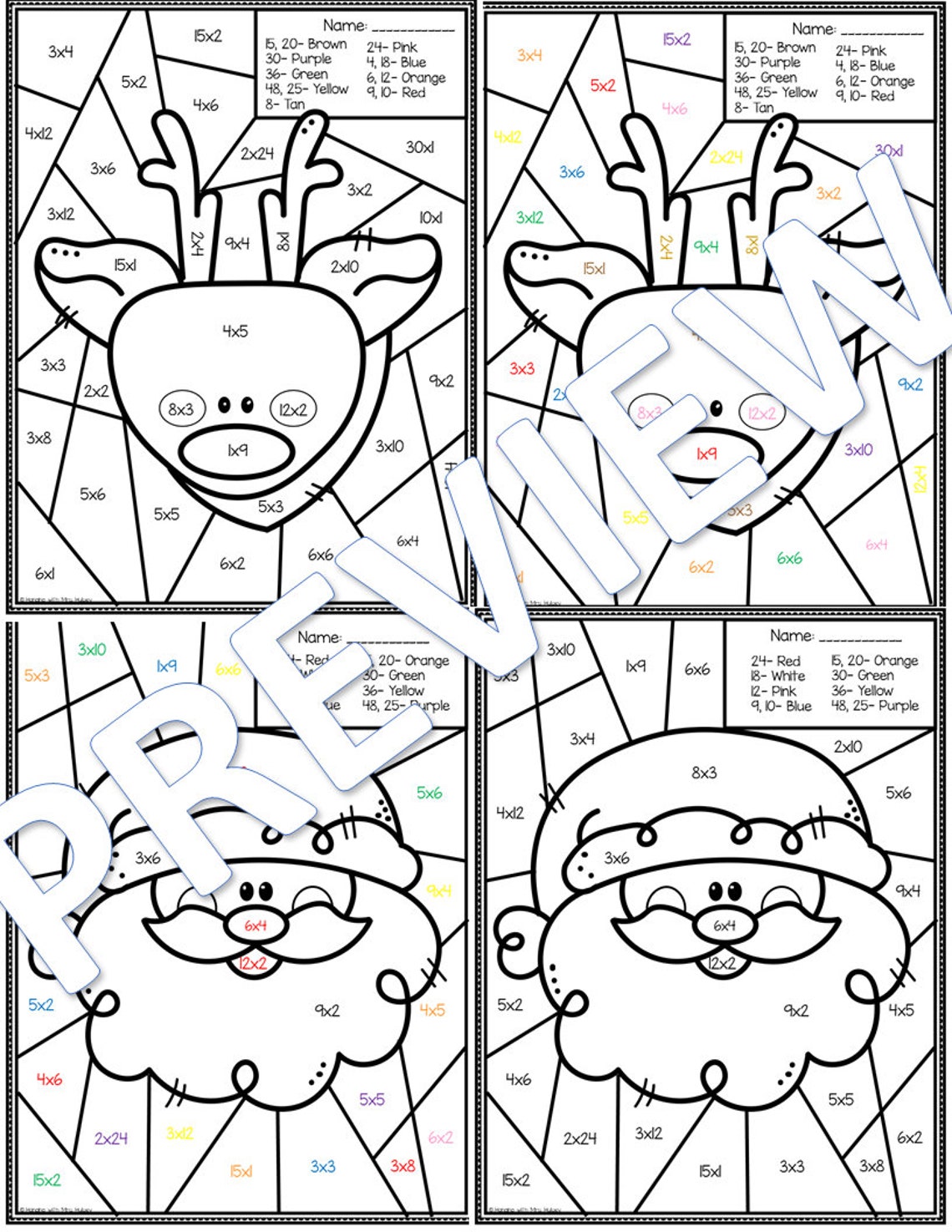 Christmas Multiply and Color - Christmas Math - Multiplication - 3rd ...