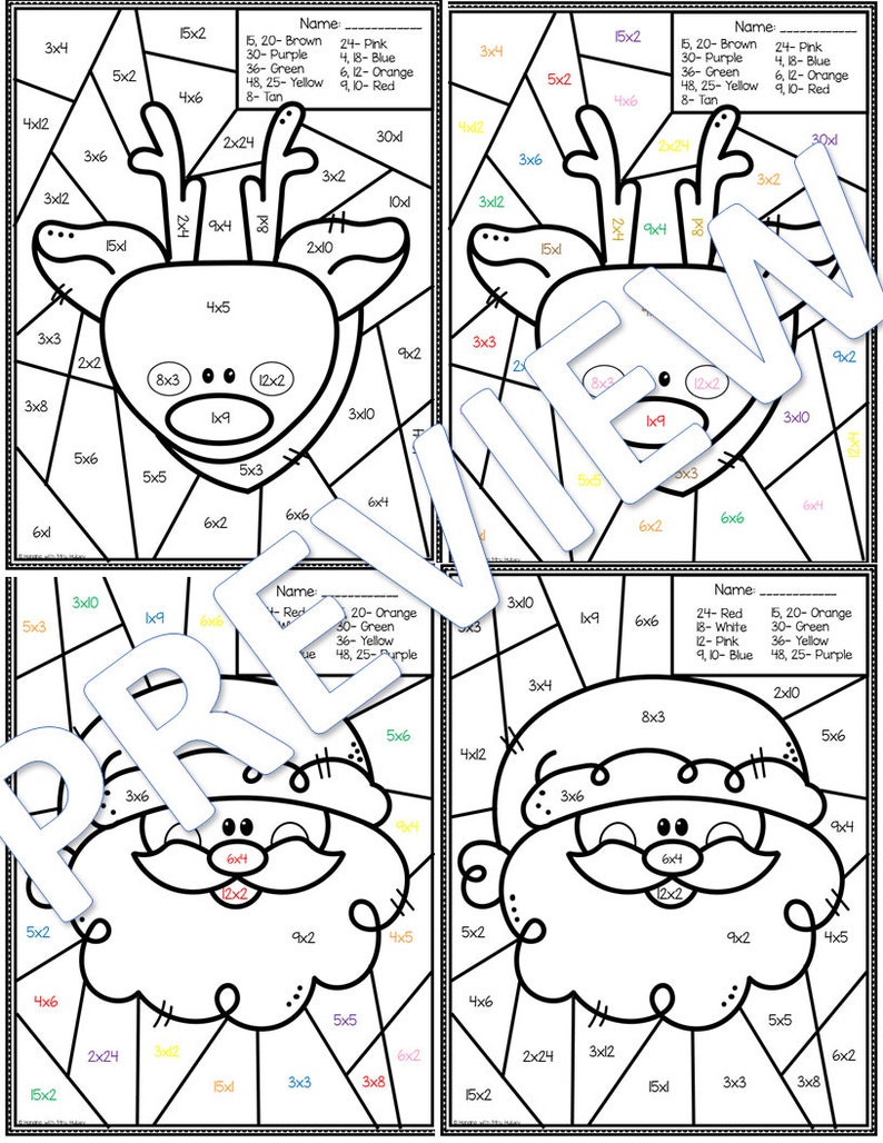 Christmas Math: Multiply and Color, 3rd Grade (PDF Download) - Etsy