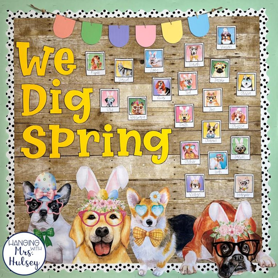 Spring Bulletin Board - Hipster Dog - Easter Bulletin Board - Dog ...