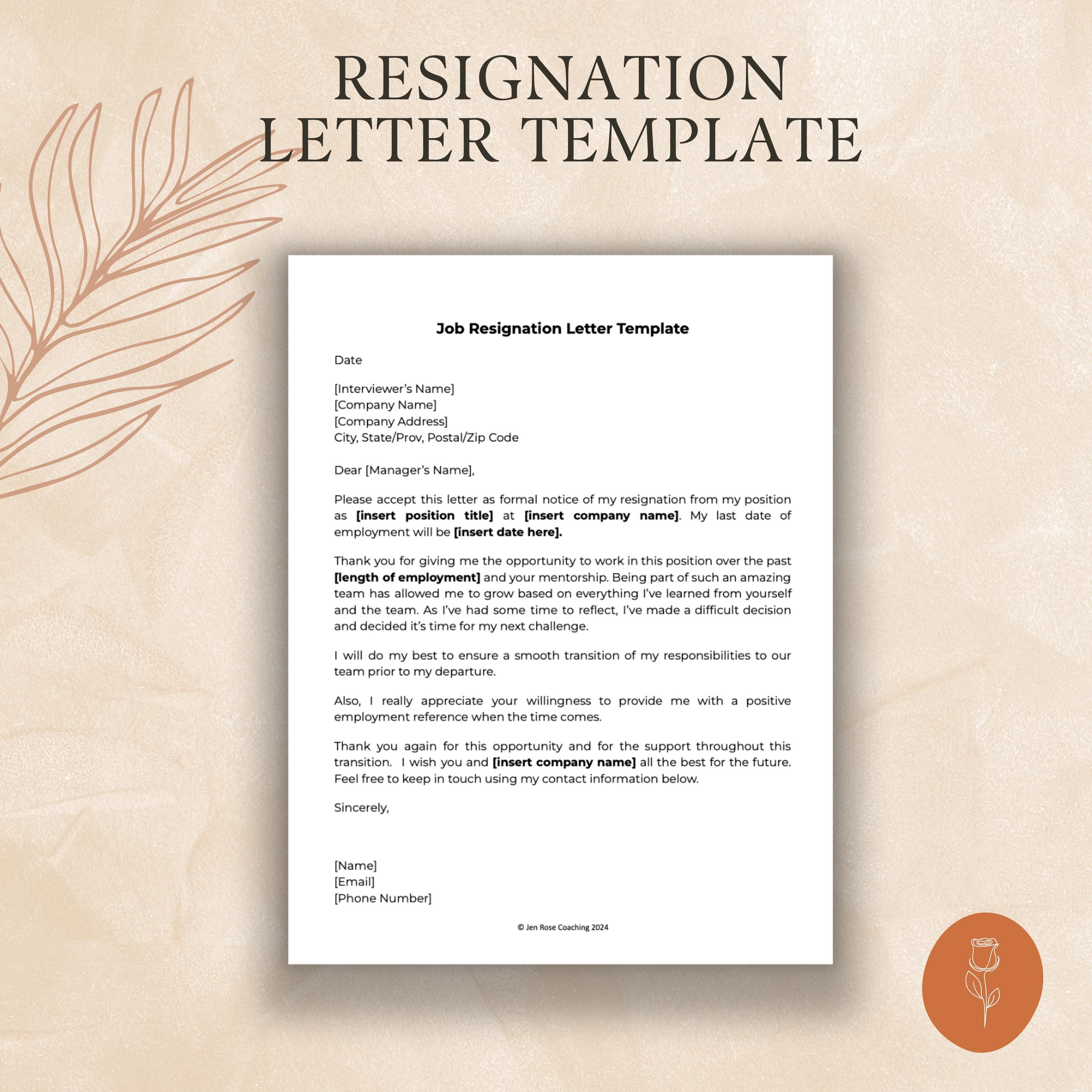 Resignation Letter Template | Editable | Professional Resignation ...