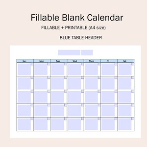 Fillable Editable Blank Monthly Calendar Printable, Landscape Layout ...