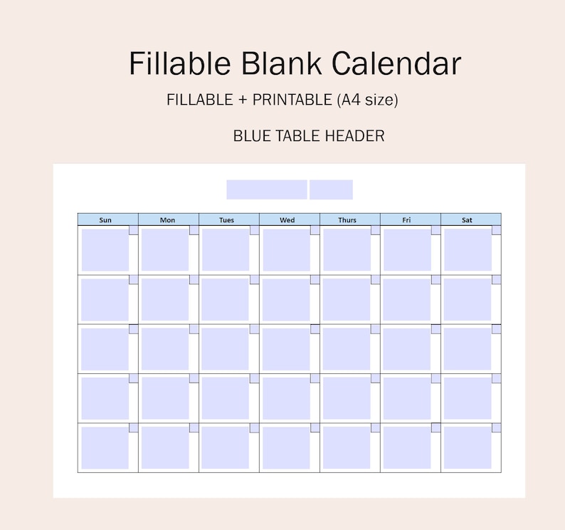 Fillable Editable Blank Monthly Calendar Printable, Landscape Layout ...