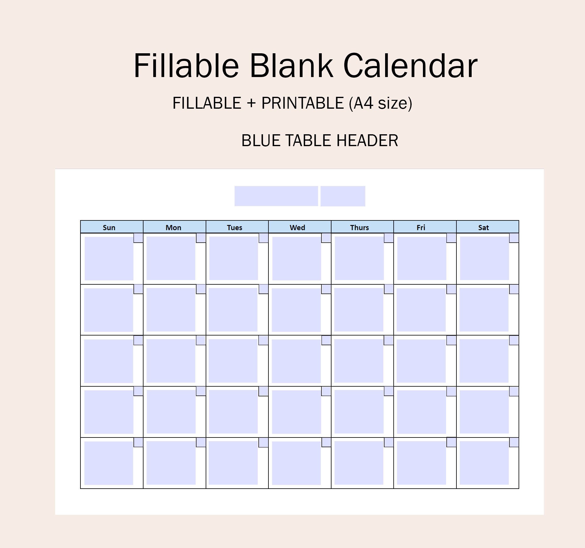 Fillable Editable Blank Monthly Calendar Printable, Landscape Layout ...