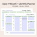 Green Daily, Weekly, Monthly Planner, Printable, Fillable, Blank Sunday ...