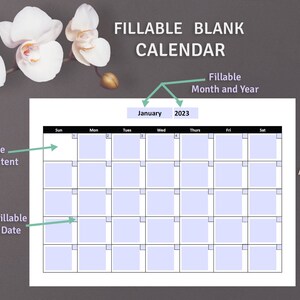 Fillable Editable Blank Monthly Calendar Printable Landscape - Etsy