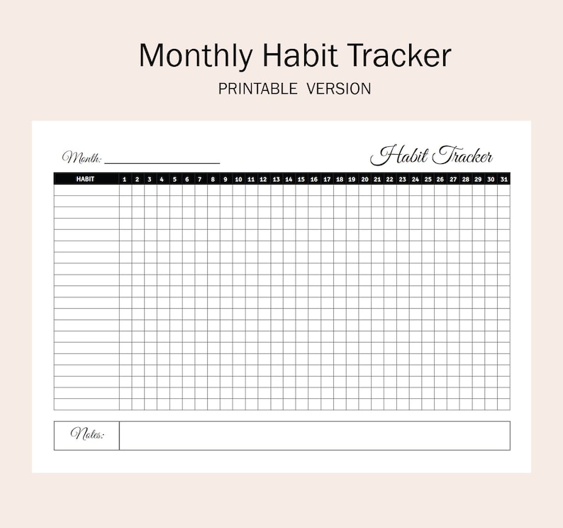 Black Monthly Habit Tracker Digital Planner, Printable, Fillable, Blank ...