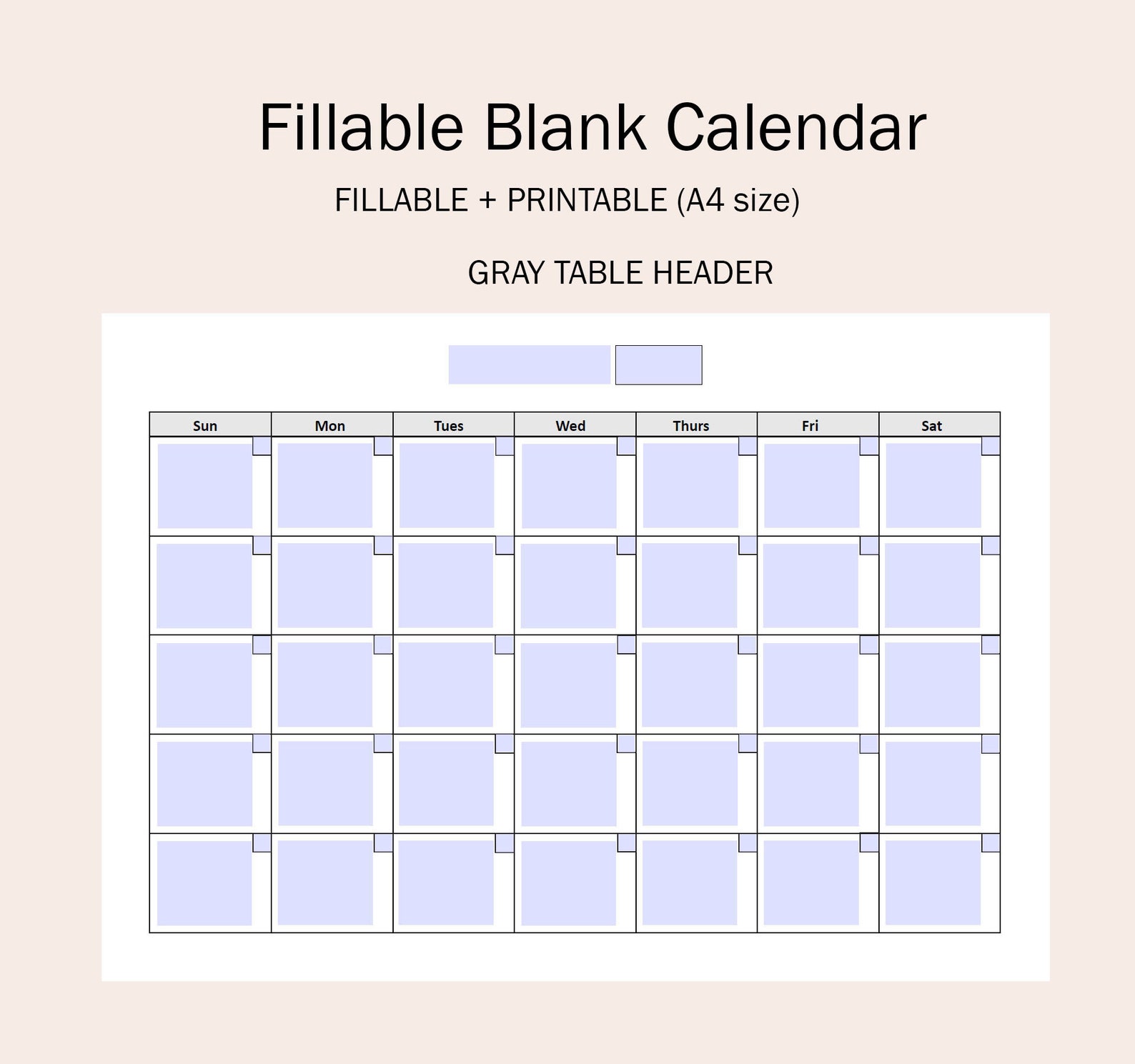 Fillable Editable Blank Monthly Calendar Printable, Landscape Layout ...