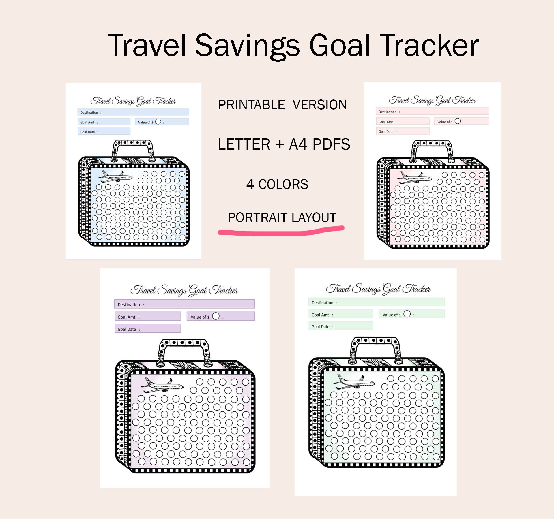 Travel Savings Tracker, Budget Planner Printable, Portrait Vertical ...