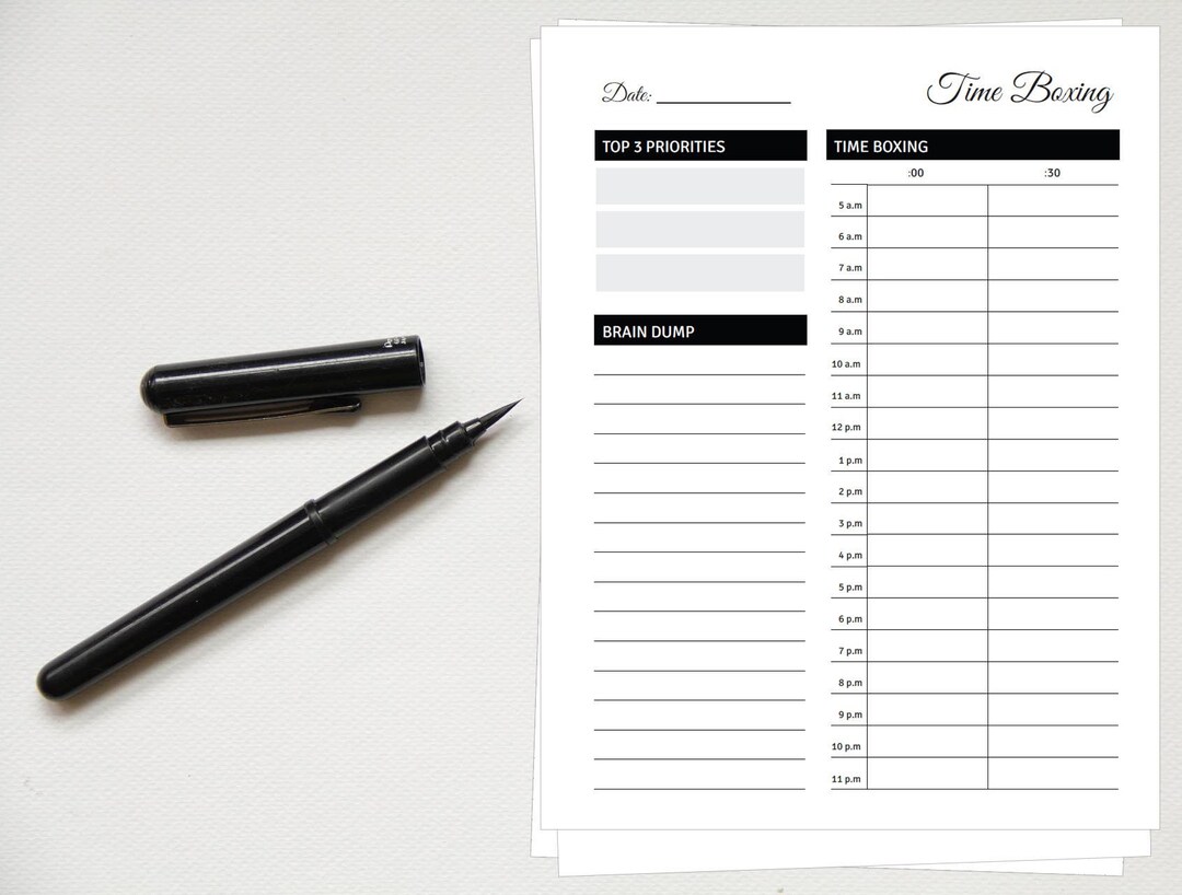 Black Fillable Time Boxing or Blocking Digital Planner, Printable ...