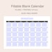 Fillable Editable Blank Monthly Calendar Printable, Landscape Layout ...