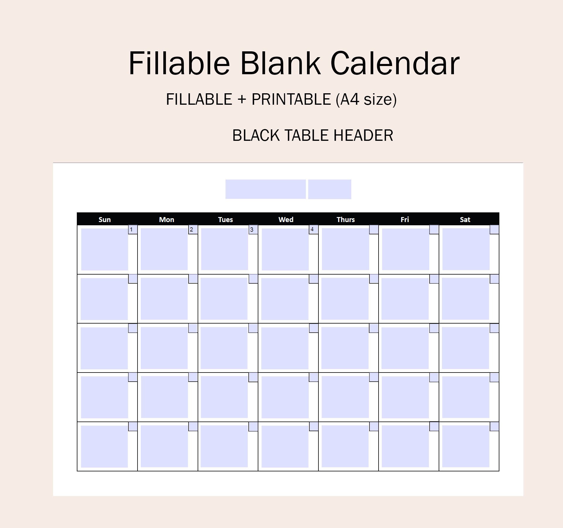 Fillable Editable Blank Monthly Calendar Printable, Landscape Layout ...