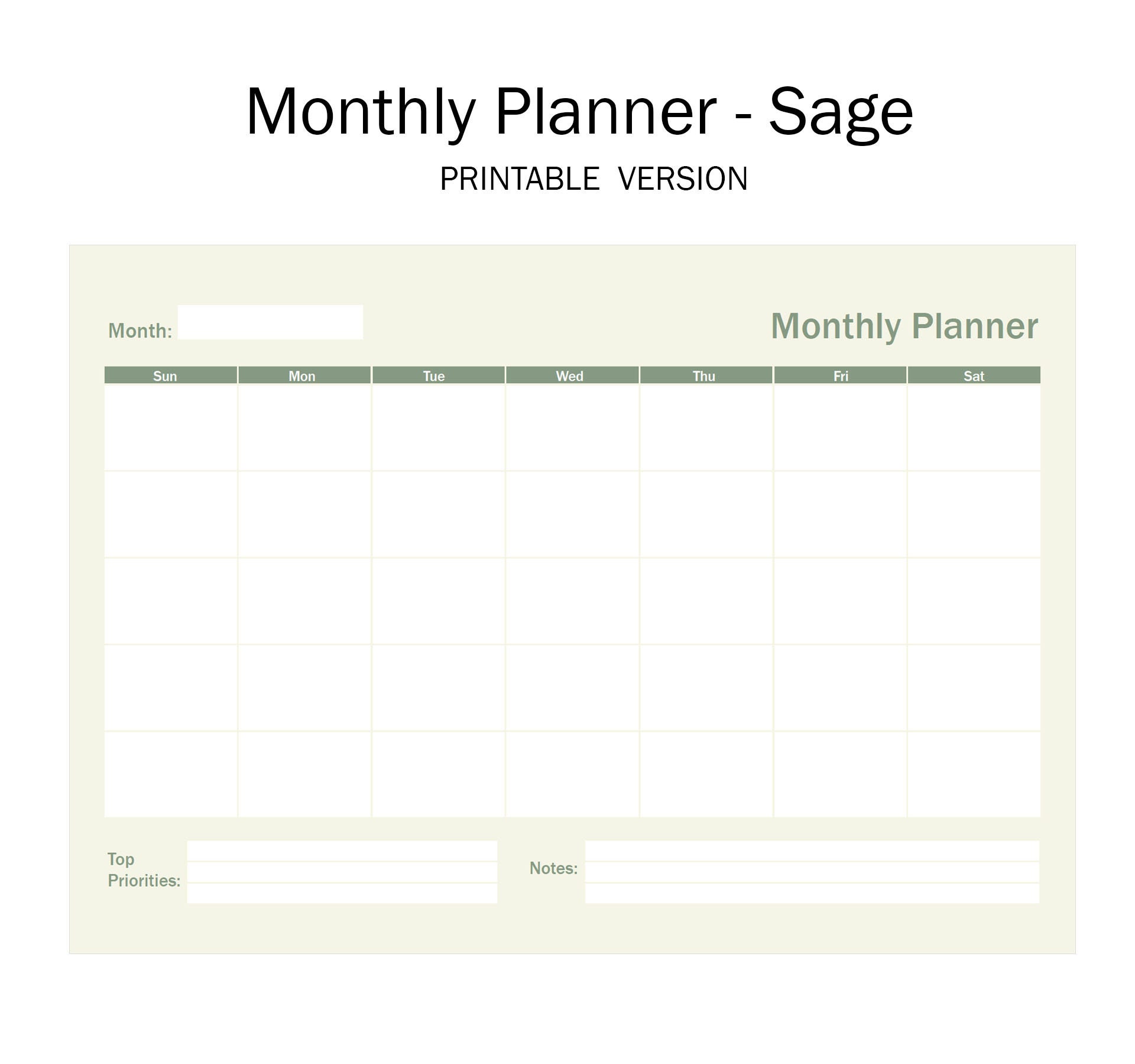 Blank Printable Monthly Planners, A4 Size, 9 Colors Sunday Start ...