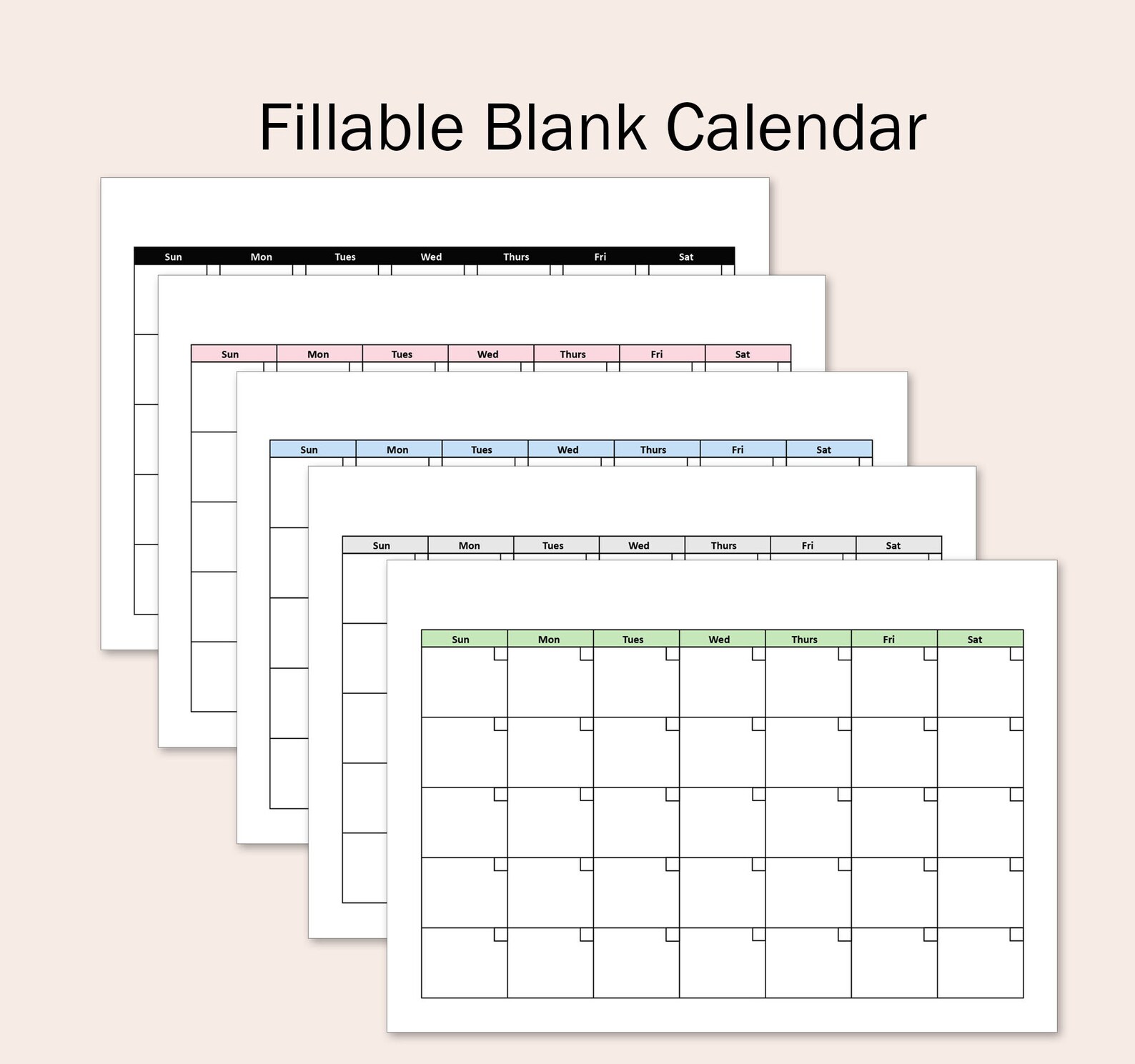 Fillable Editable Blank Monthly Calendar Printable, Landscape Layout ...