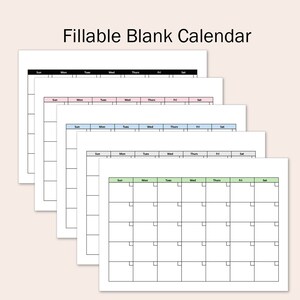 Fillable Editable Blank Monthly Calendar Printable, Landscape Layout ...